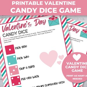 Printable Valentine Candy Dice Game, Valentine Activities for Kids and ...