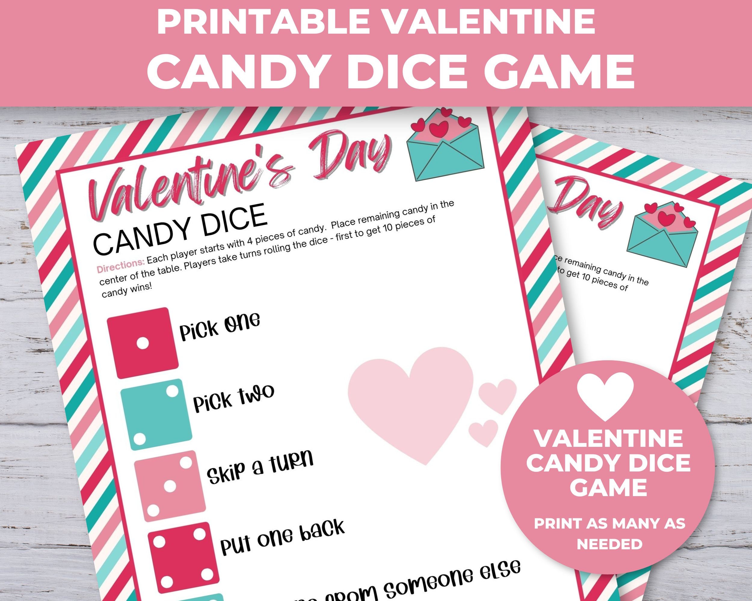 Printable Valentine Candy Dice Game, Valentine Activities for Kids and ...