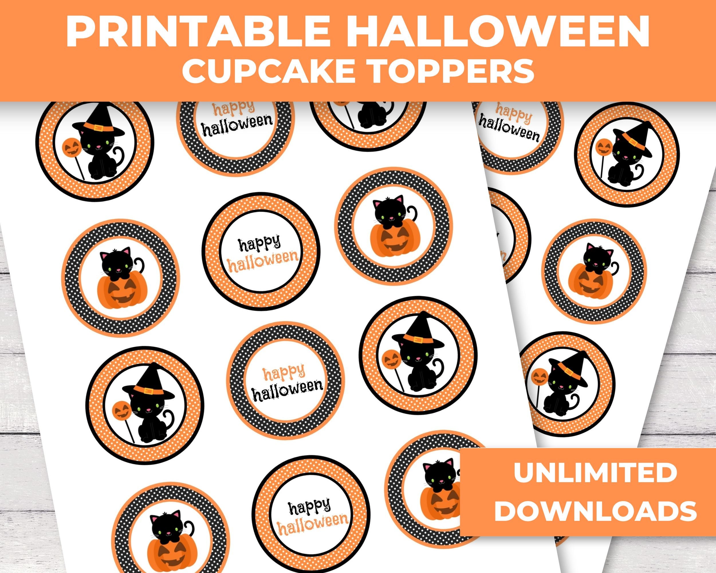 Printable Halloween Cupcake Toppers, Halloween Cookie Tags, Cute ...