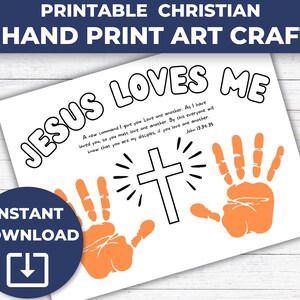 Jesus Loves Me Art, Handprint Keepsake Art, Christian Homeschool Printable, Christian Art ...