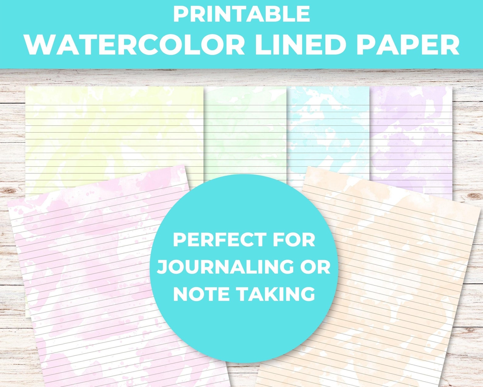 Watercolor Lined Paper for Note Taking Lined Paper Printable - Etsy