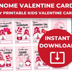 Printable Gnome Valentines for School Class, Gnome Valentine Cards ...