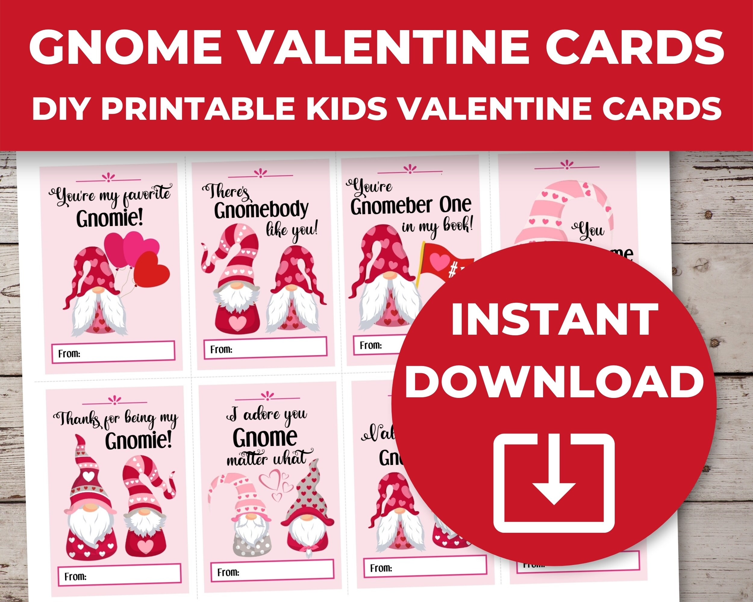 Printable Gnome Valentines for School Class, Gnome Valentine Cards ...