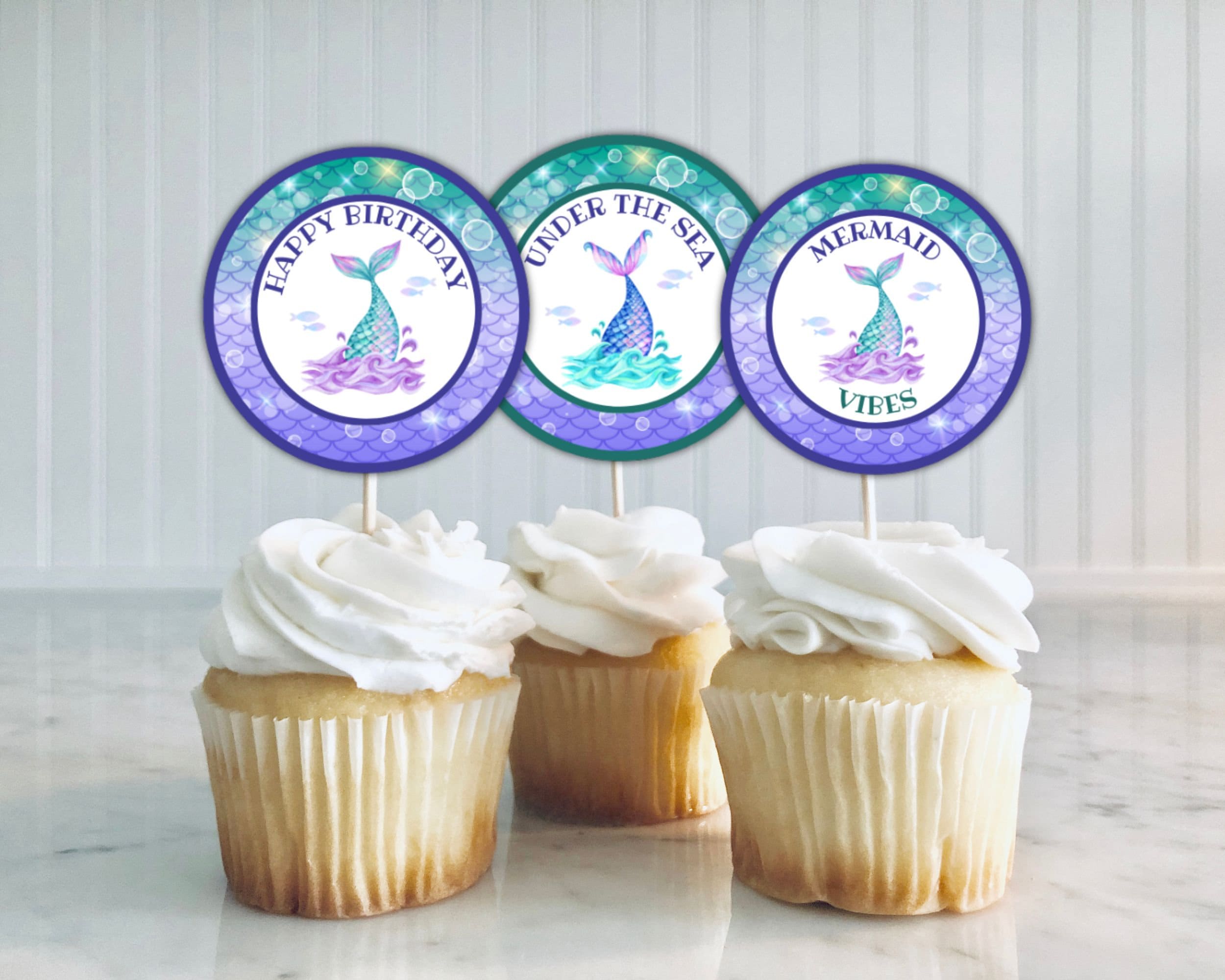 Mermaid Cupcake Toppers, Mermaid Tail Decor, Under the Sea Party Decor ...
