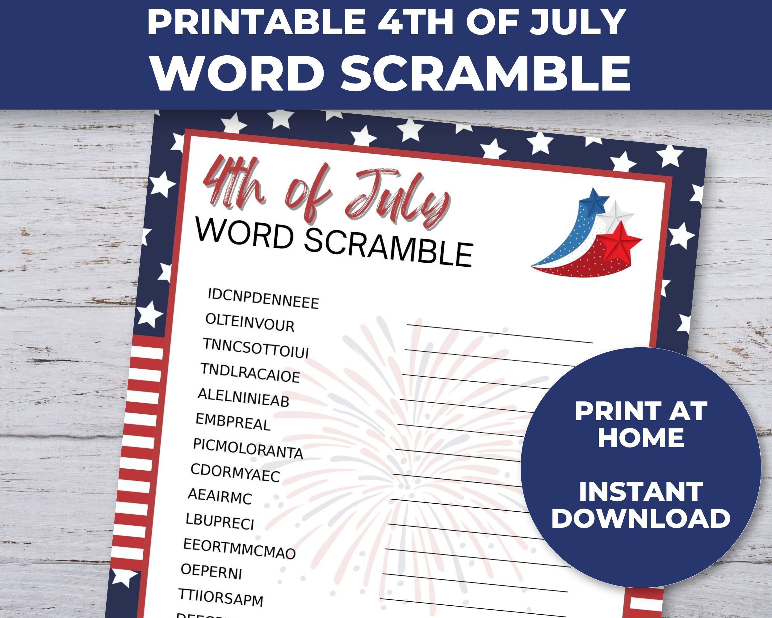 4th of July Word Scramble Printable 4th of July Party Games - Etsy