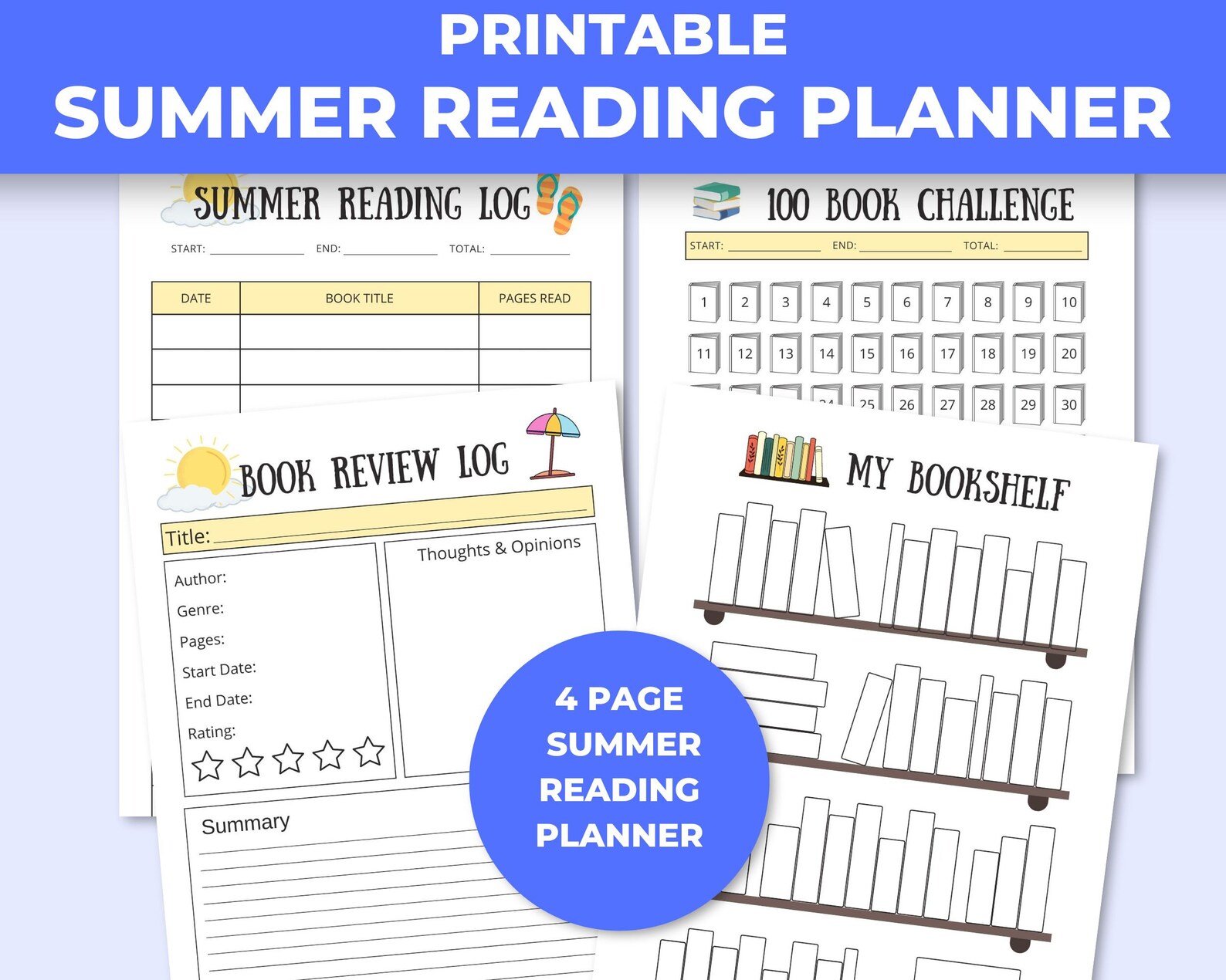 Summer Reading Challenge Printable, Summer Reading Log for Kids ...