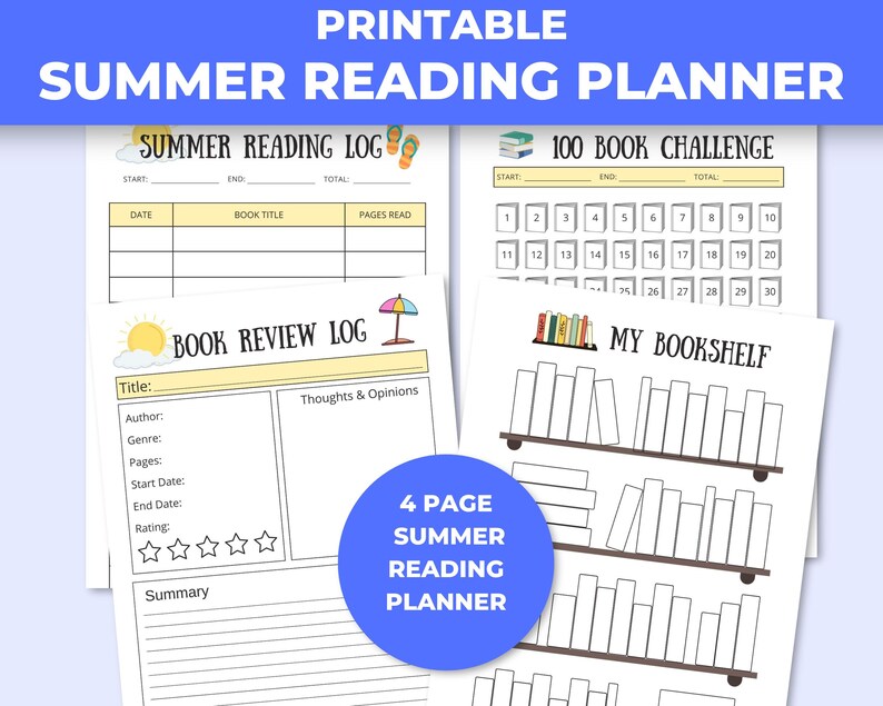 Summer Reading Challenge Printable, Summer Reading Log for Kids ...
