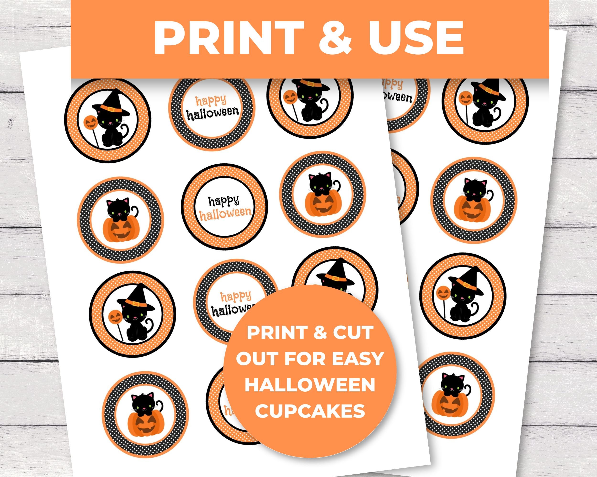 Printable Halloween Cupcake Toppers, Halloween Cookie Tags, Cute ...