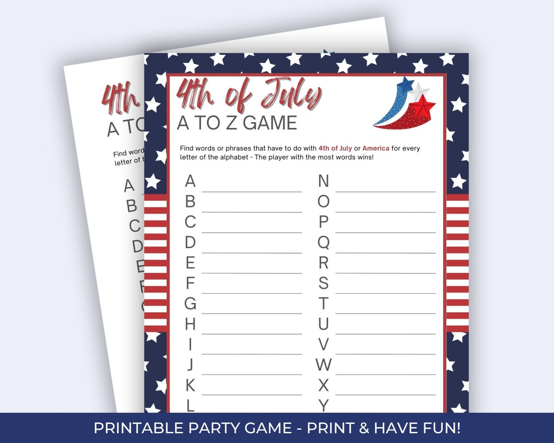 4th of July A to Z Game, Printable 4th of July Party Games, 4th of July ...