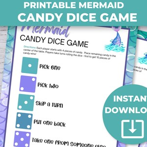 Mermaid Party Games, Candy Dice Game, Mermaid Party Printable, Under ...
