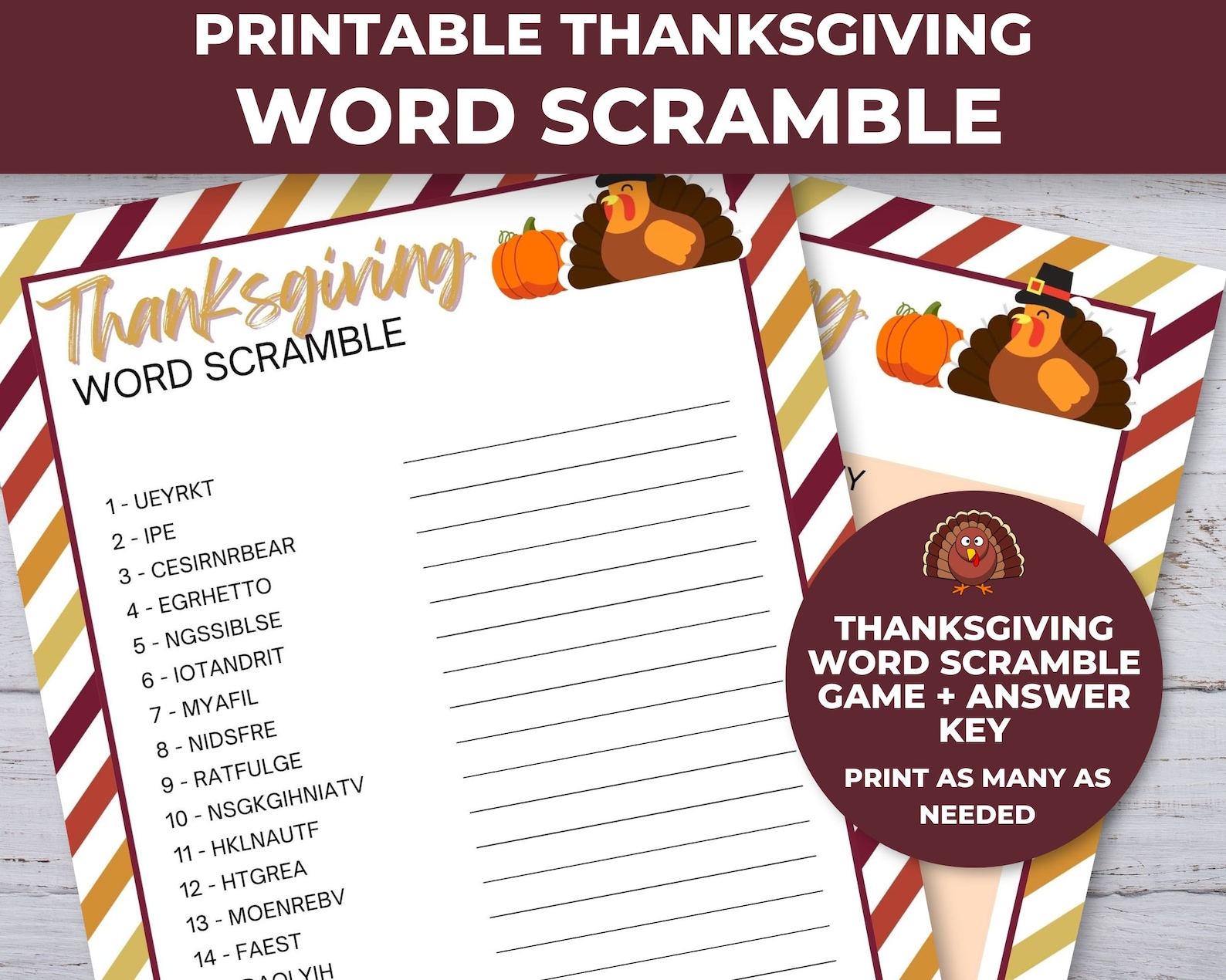 Thanksgiving Word Scramble Game for Kids, Printable Thanksgiving Games ...