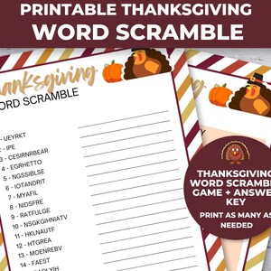 Thanksgiving Word Scramble Game for Kids, Printable Thanksgiving Games ...