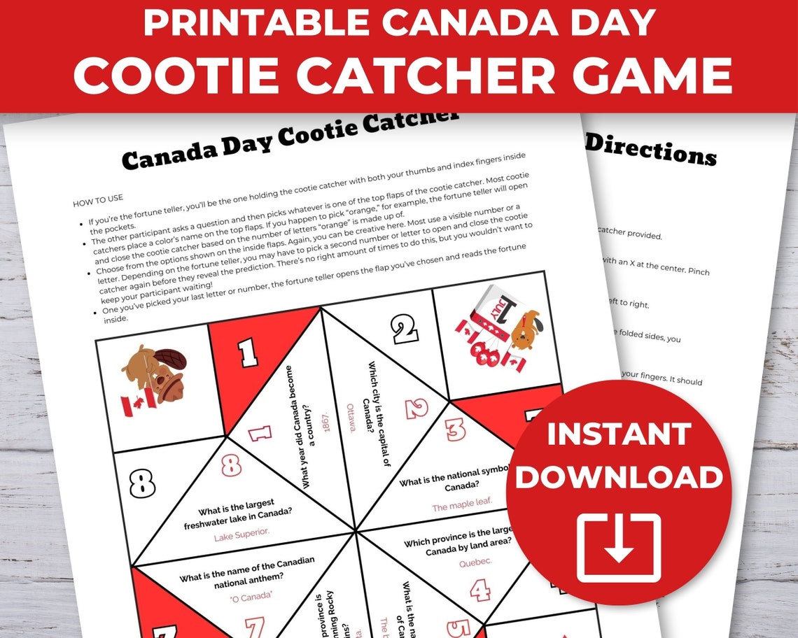 Cootie Catcher, Canada Day Games, Canada Day Printable, Kids Summer ...