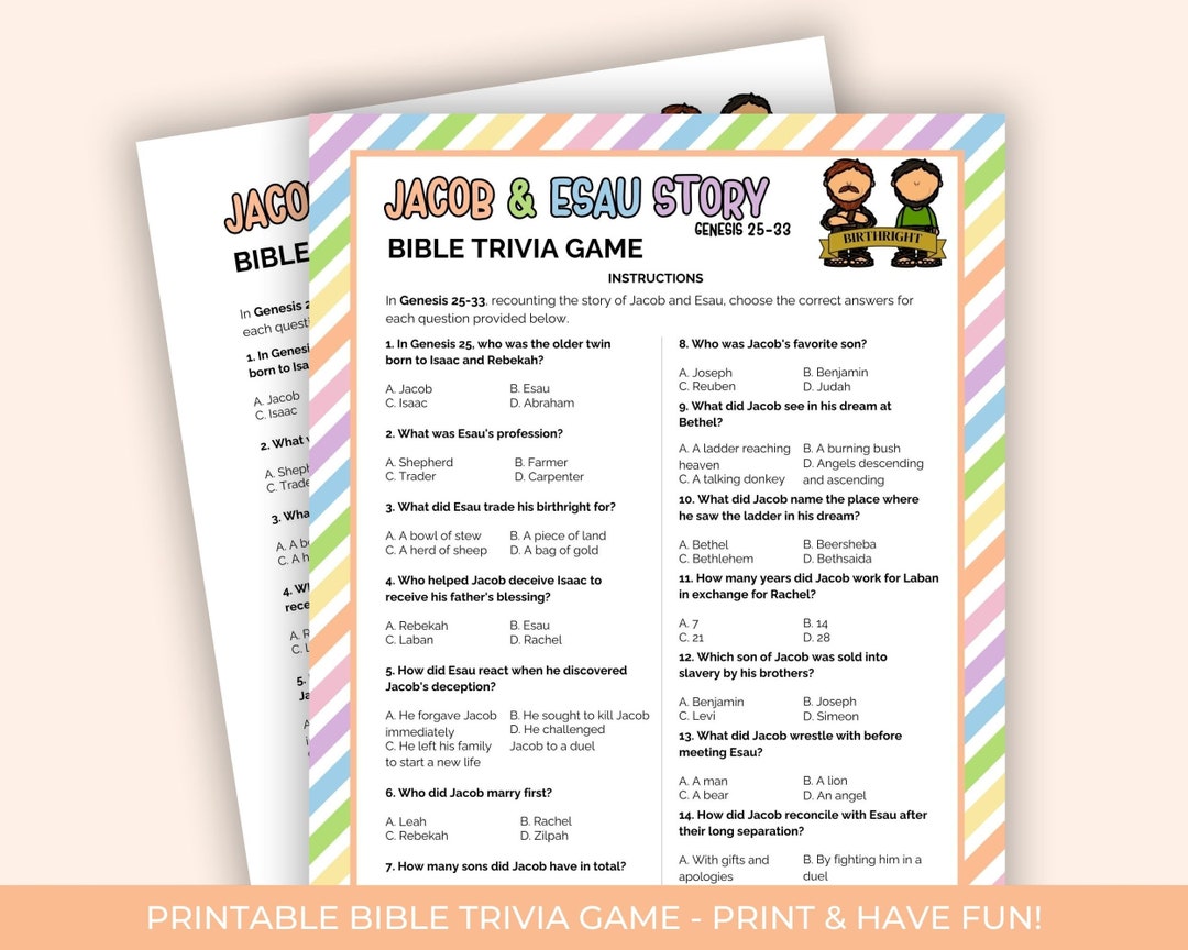 Jacob and Esau Bible Trivia for Kids, Printable Trivia Game, Bible ...