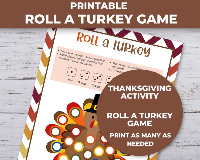 Roll A Turkey Dice Game, Roll A Turkey Printable Game, Thanksgiving ...