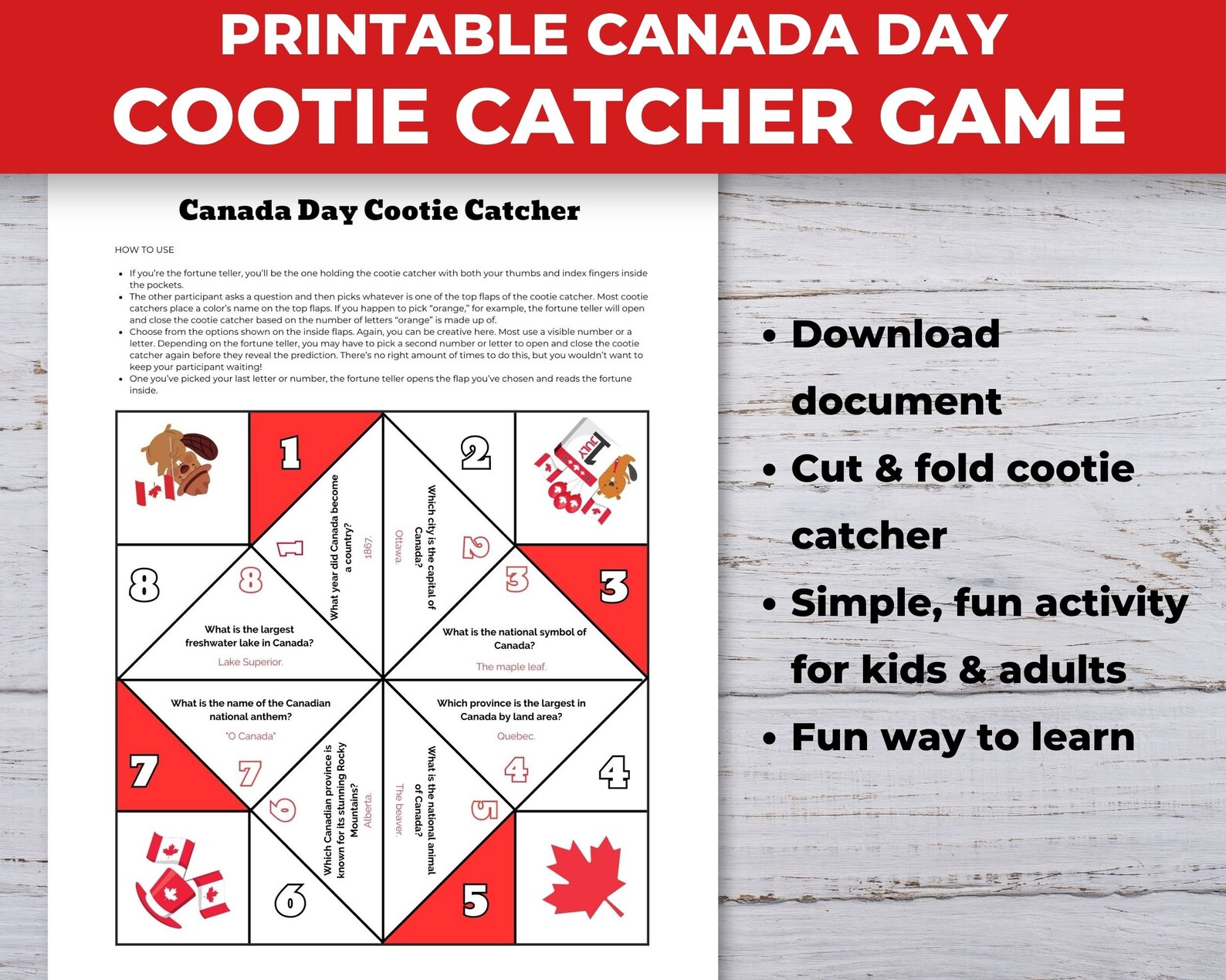 Cootie Catcher, Canada Day Games, Canada Day Printable, Kids Summer ...