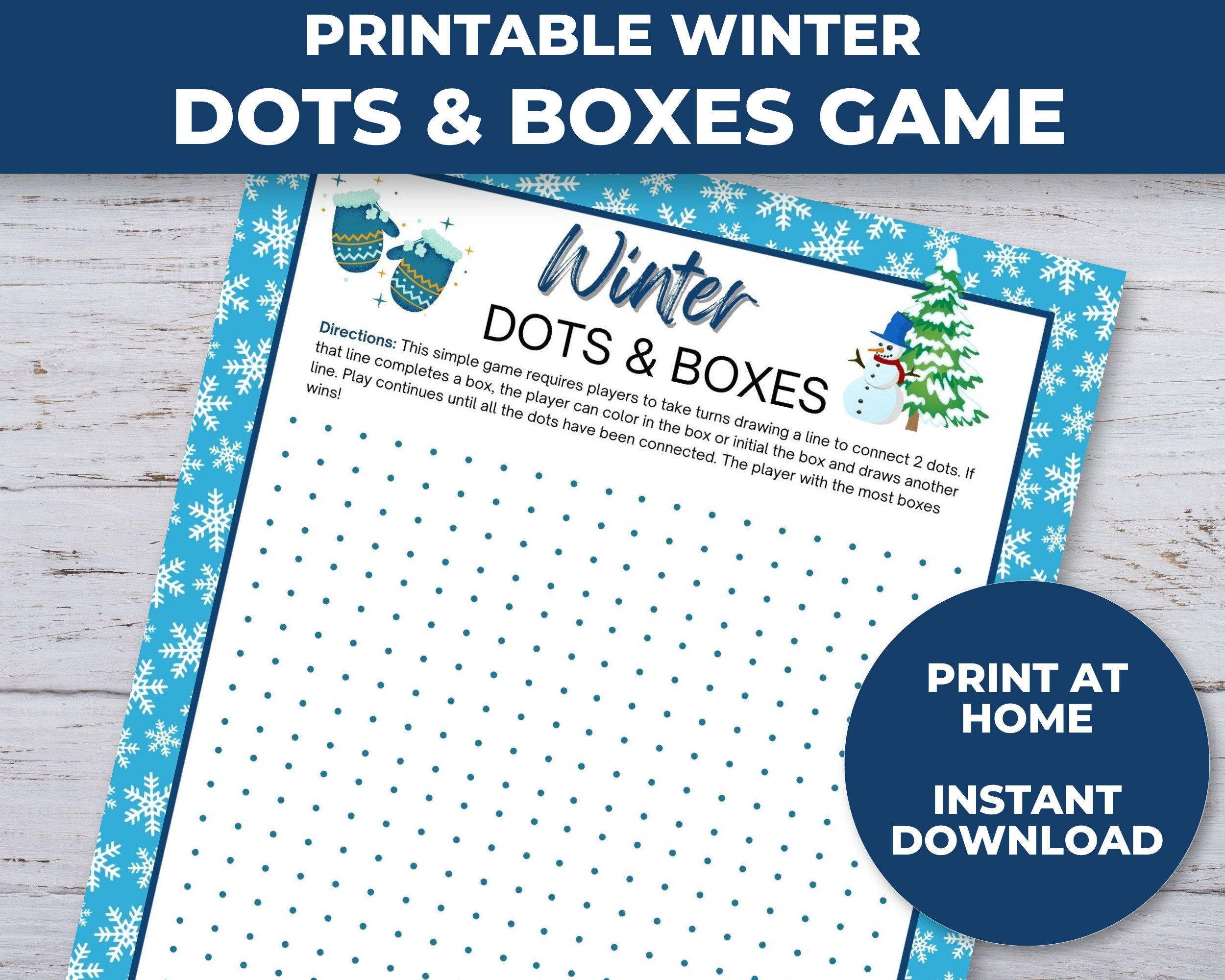 Winter Dots and Boxes, Printable Winter Game for Kids, Classroom ...