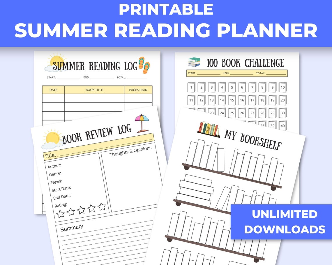 Summer Reading Challenge Printable, Summer Reading Log for Kids ...
