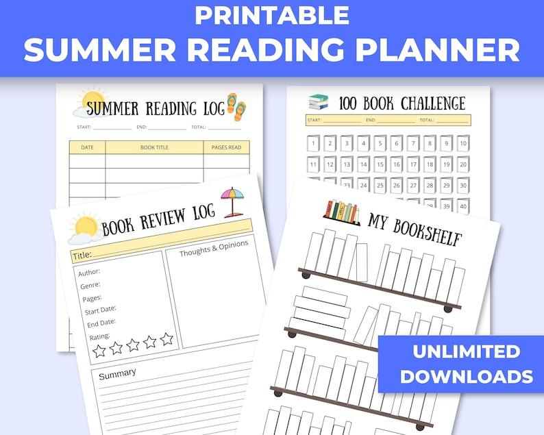 Summer Reading Challenge Printable, Summer Reading Log for Kids ...