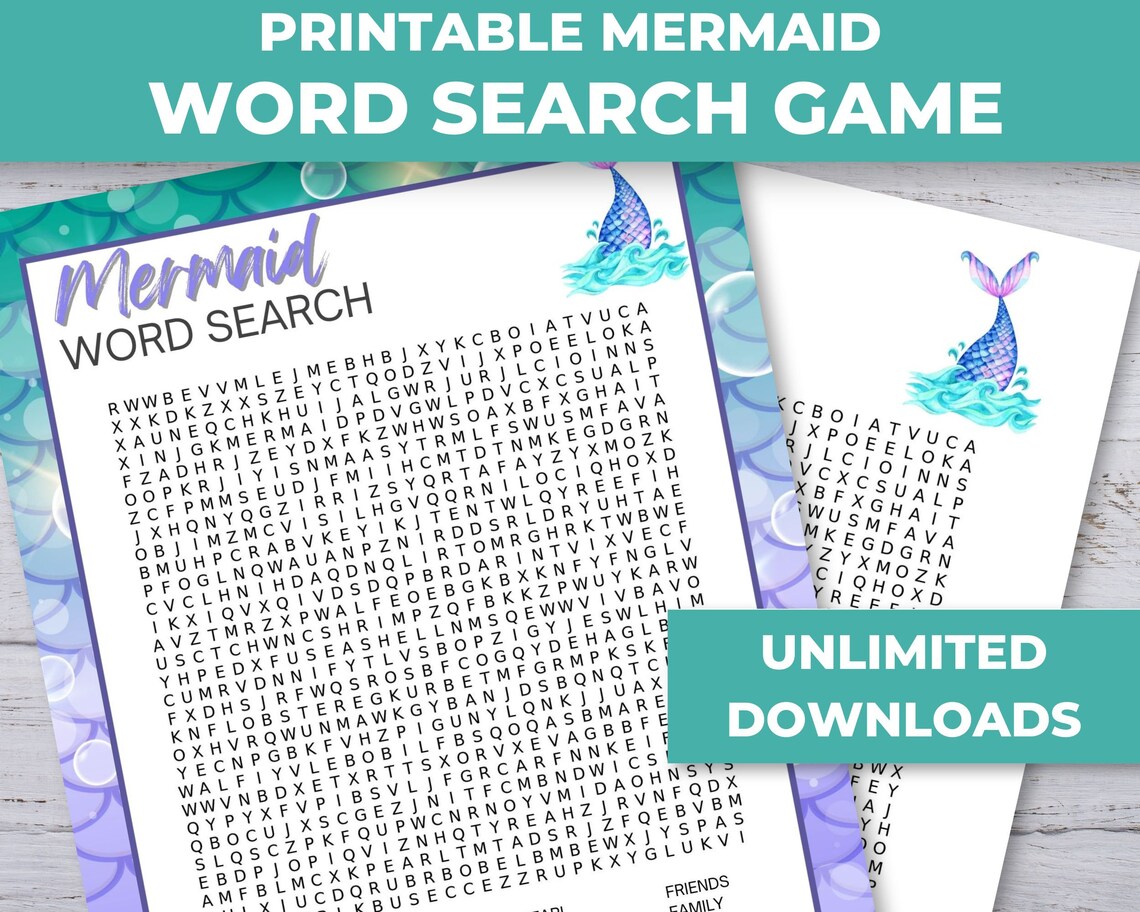 Mermaid Word Search, Mermaid Party Game, Mermaid Printable, Word Search ...