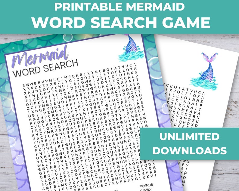 Mermaid Word Search, Mermaid Party Game, Mermaid Printable, Word Search ...