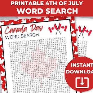Canada Day Word Search Printable, Canada Day Games, July 1st Games ...