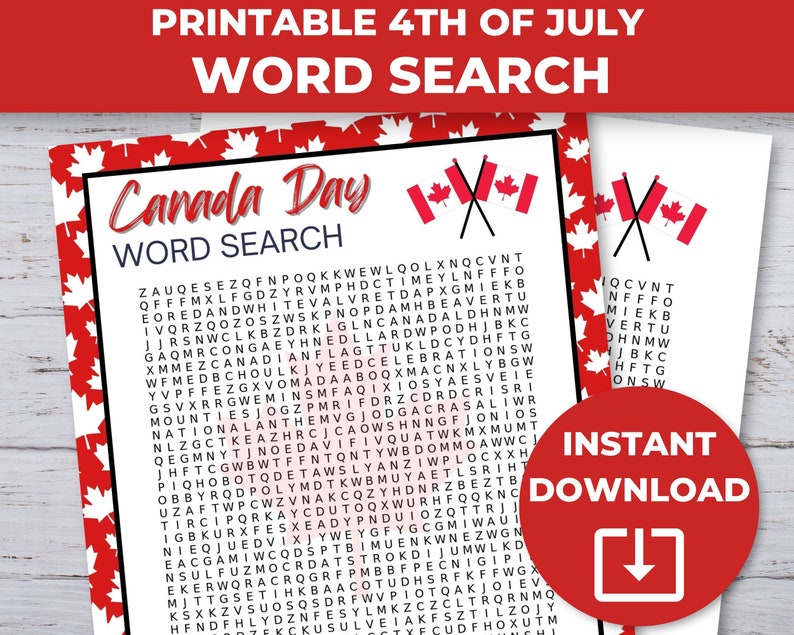 Canada Day Word Search Printable, Canada Day Games, July 1st Games ...
