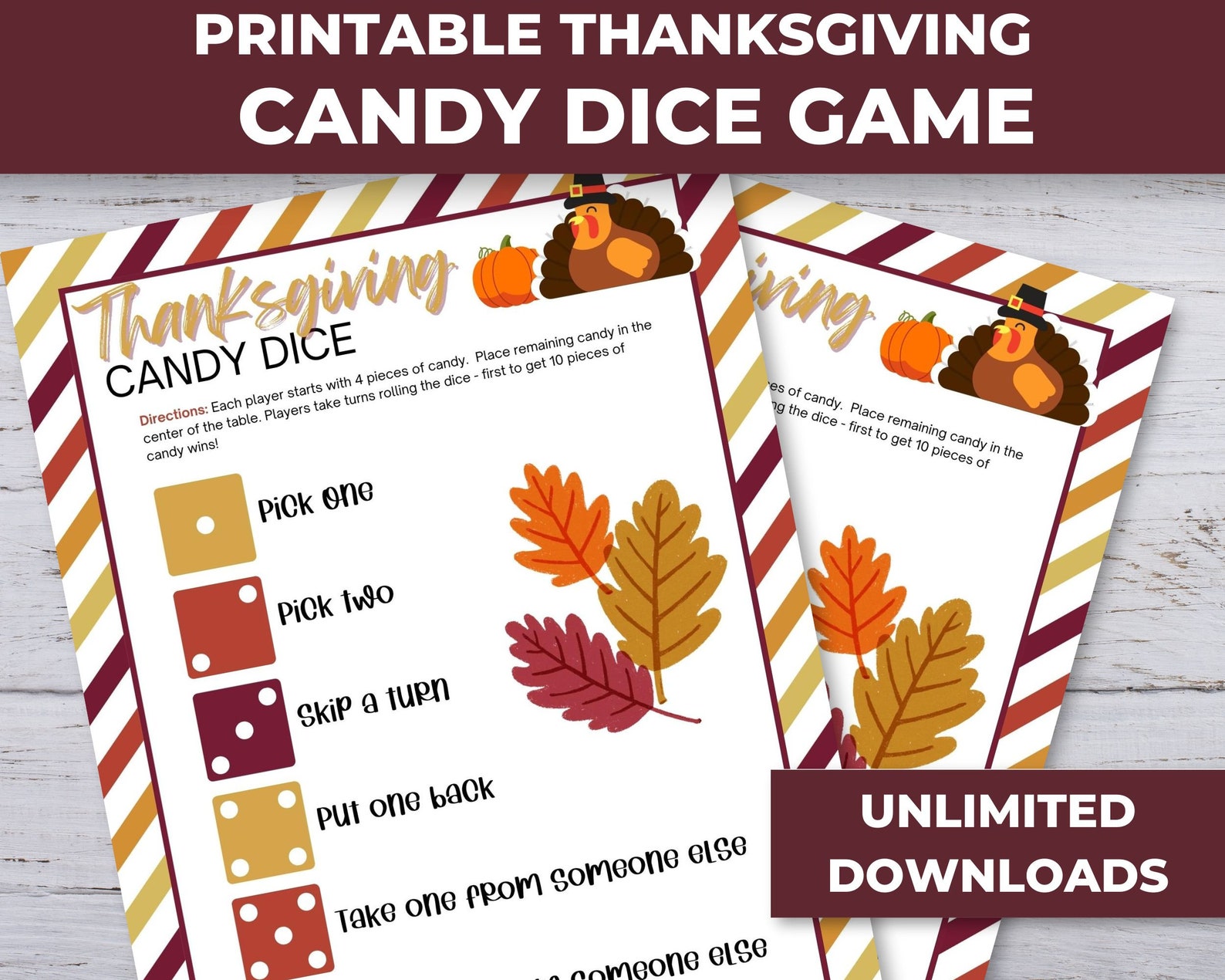 Printable Thanksgiving Candy Dice Game, Thanksgiving Activities for ...