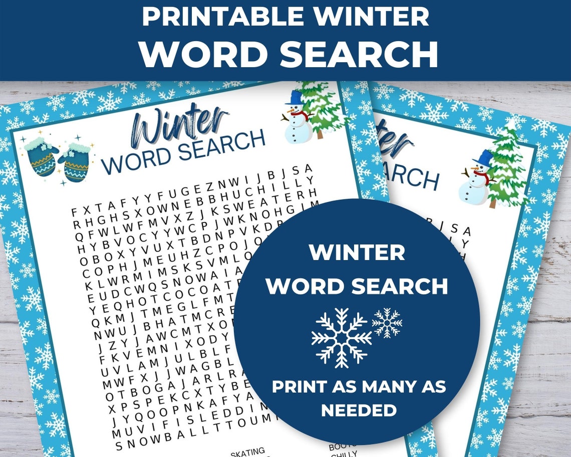 Winter Word Search Printable Winter Printable Games for Kids - Etsy