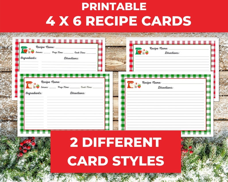 Printable Recipe Cards Red & Green Gingham - Etsy