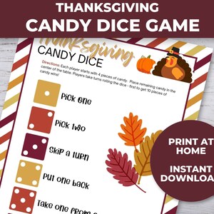 Printable Thanksgiving Candy Dice Game, Thanksgiving Activities for ...