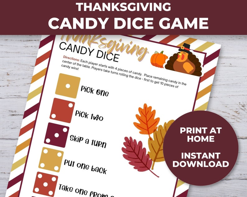 Printable Thanksgiving Candy Dice Game, Thanksgiving Activities for ...