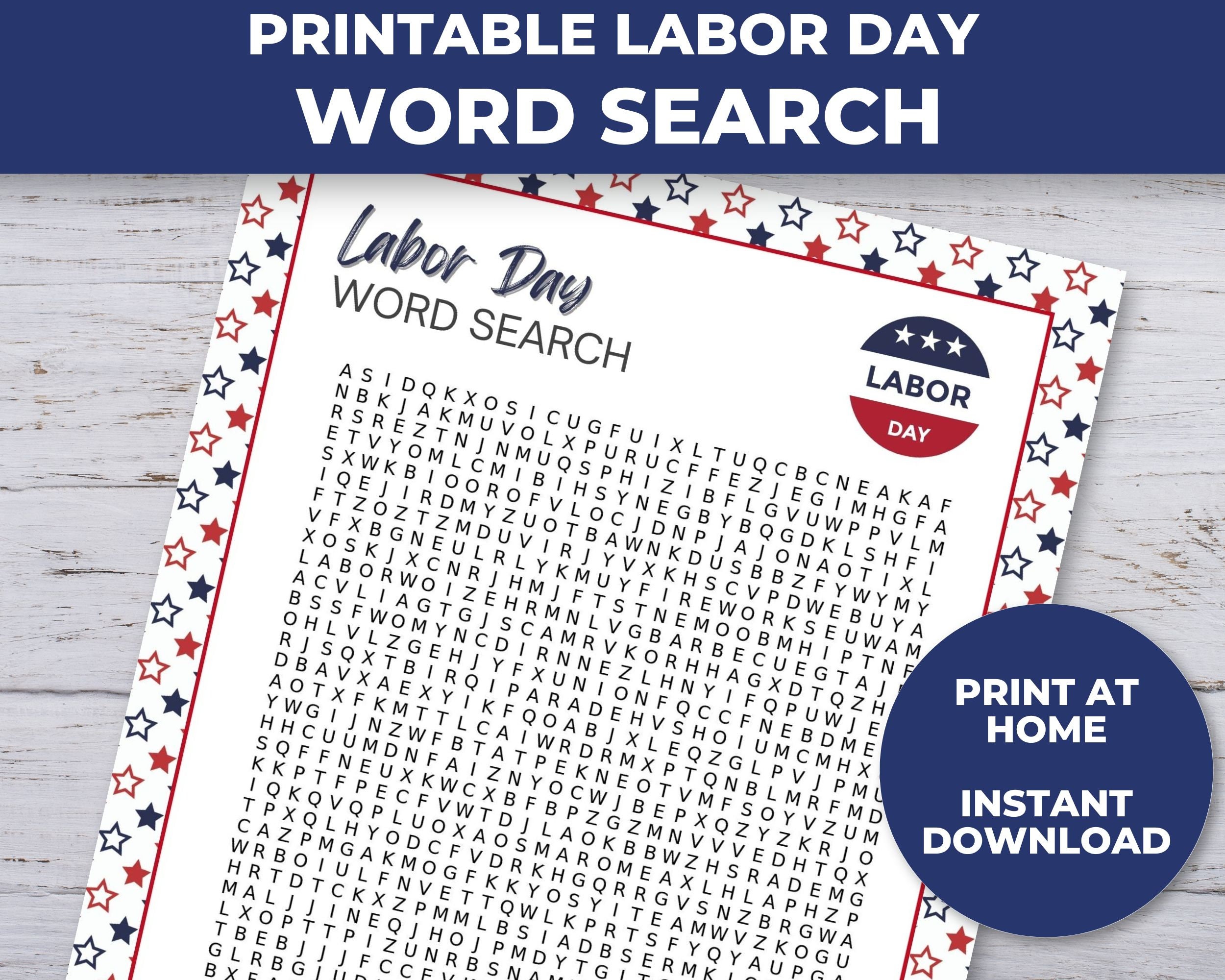 Labor Day Word Search Puzzle, Printable Labor Day Party Games, Labor ...
