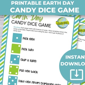 Printable Candy Dice Game, Earth Day Activities for Kids and Adults ...