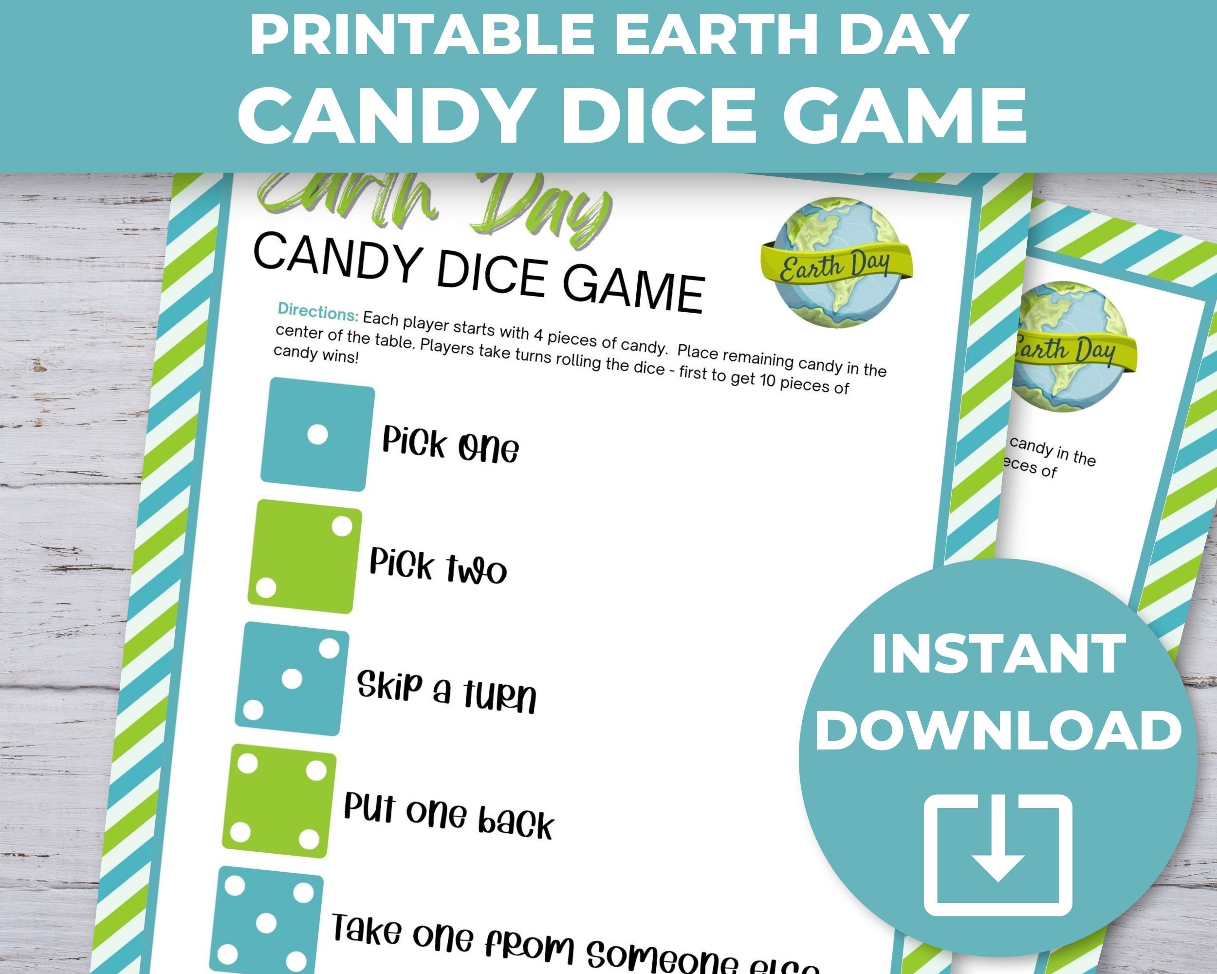 Printable Candy Dice Game, Earth Day Activities for Kids and Adults ...