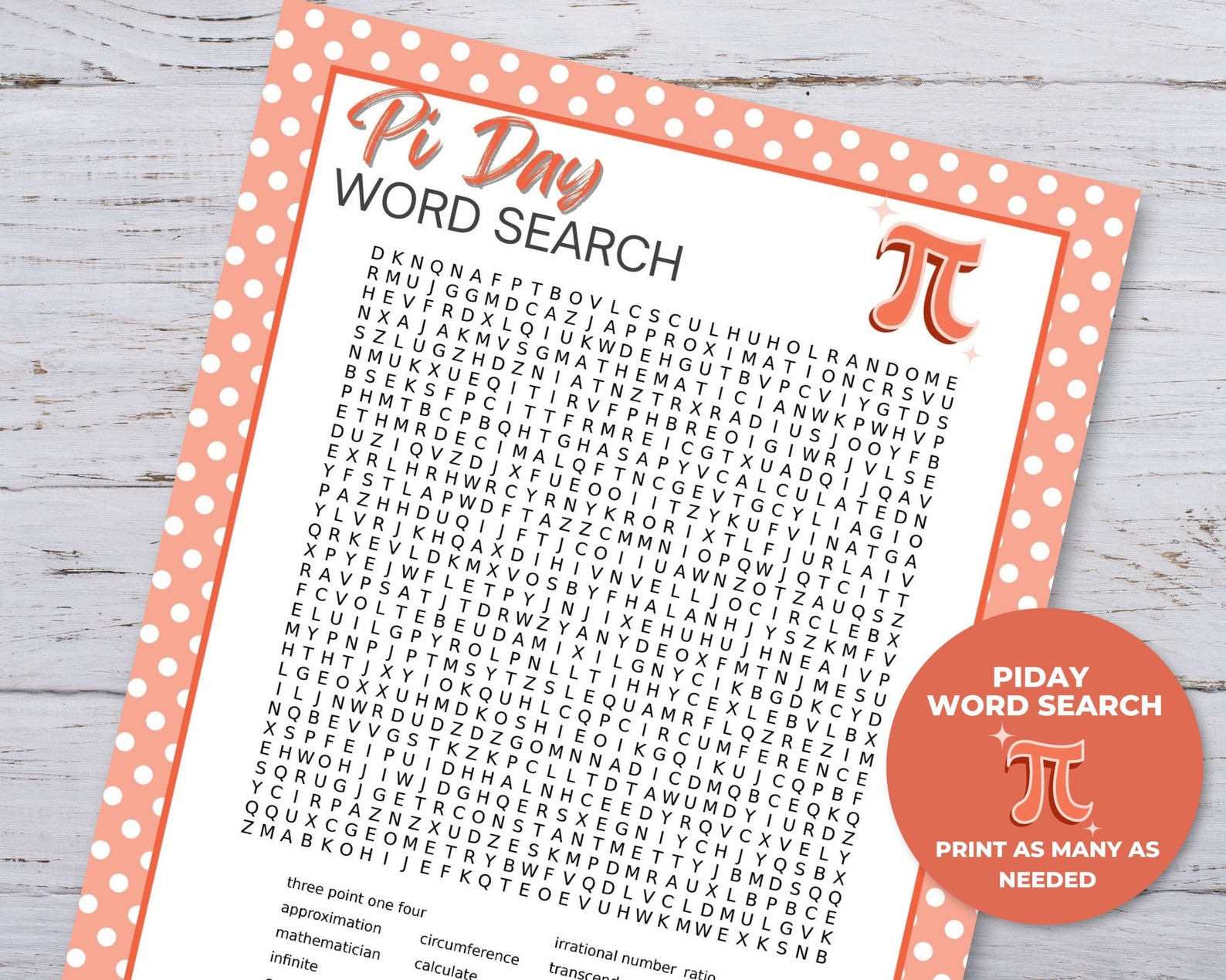 Pi Day Word Search Printable, Pi Day Activities for Kids Printable, Pi ...