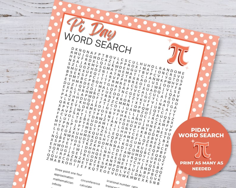 Pi Day Word Search Printable, Pi Day Activities for Kids Printable, Pi ...