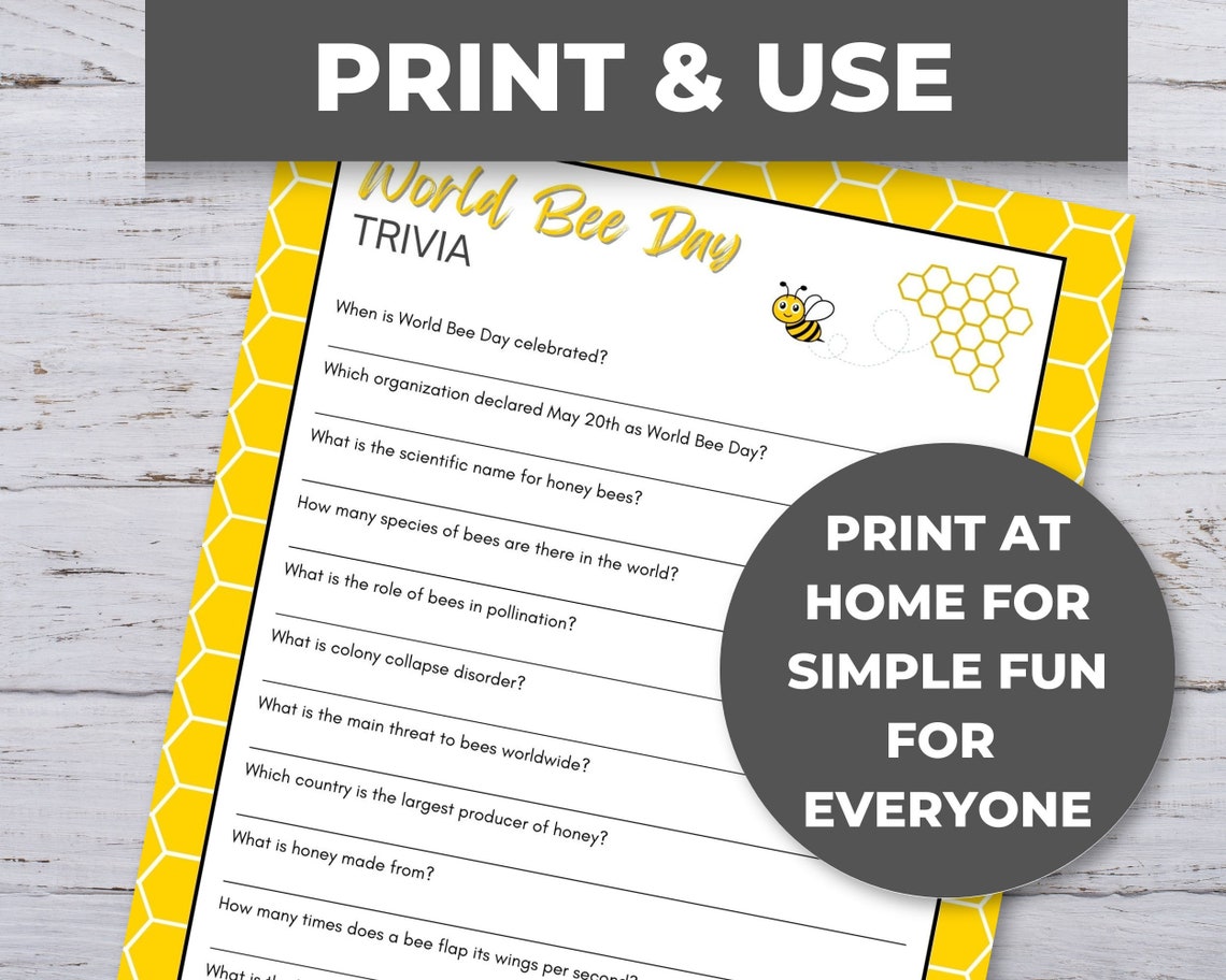 Bee Trivia Game, World Bee Day Printable, World Bee Day Trivia Game ...