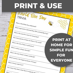 Bee Trivia Game, World Bee Day Printable, World Bee Day Trivia Game ...