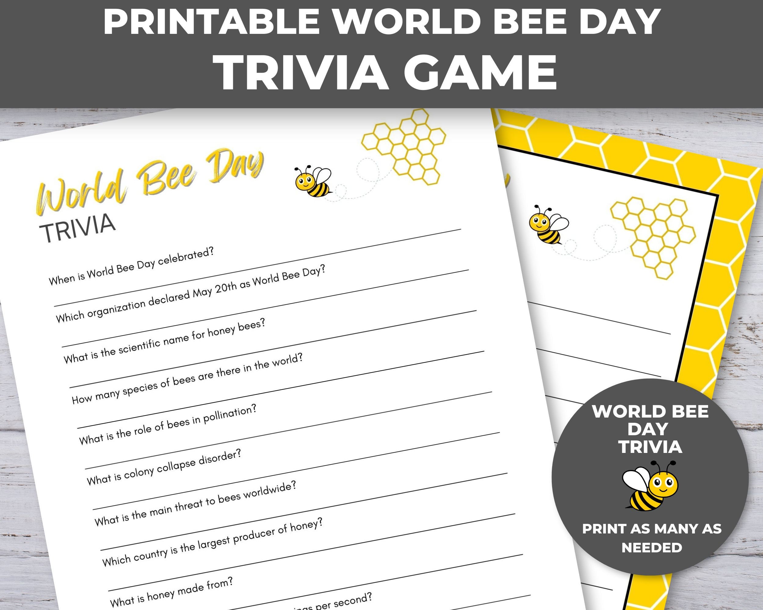 Bee Trivia Game, World Bee Day Printable, World Bee Day Trivia Game ...