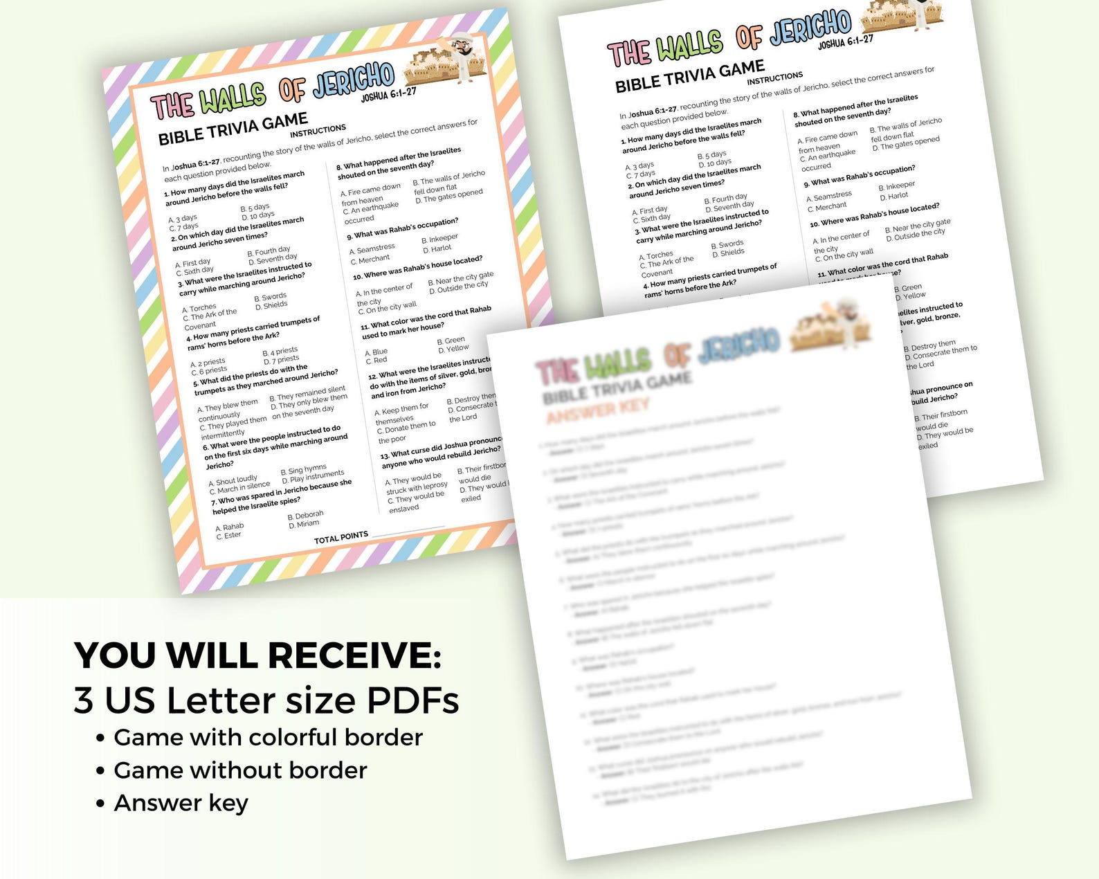 The Walls of Jericho Bible Story Activity, Bible Trivia Game for Kids ...