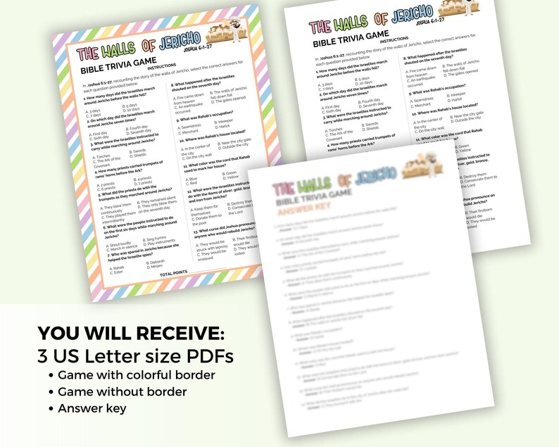 The Walls of Jericho Bible Story Activity, Bible Trivia Game for Kids ...