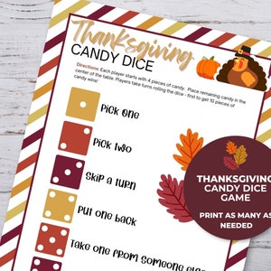 Printable Thanksgiving Candy Dice Game, Thanksgiving Activities for ...
