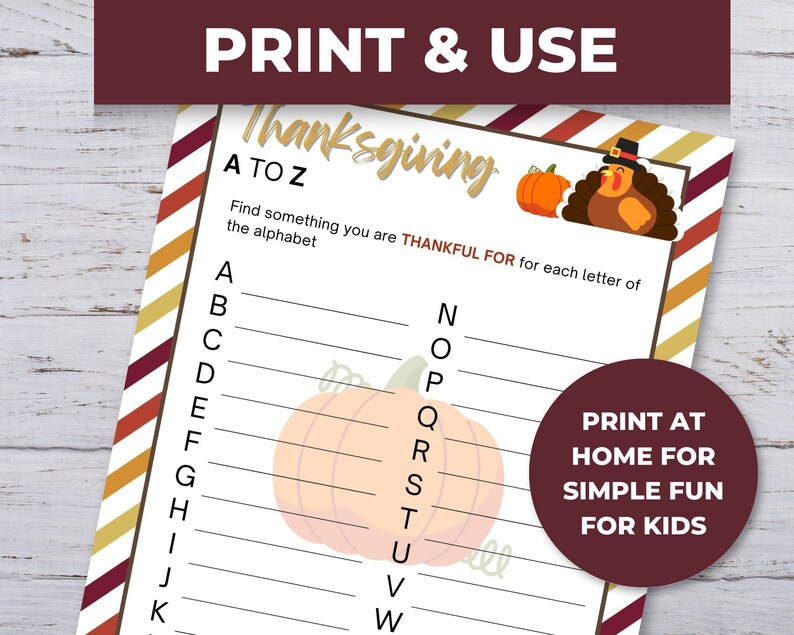 Thanksgiving A to Z Game, Printable Thanksgiving Game for Kids ...