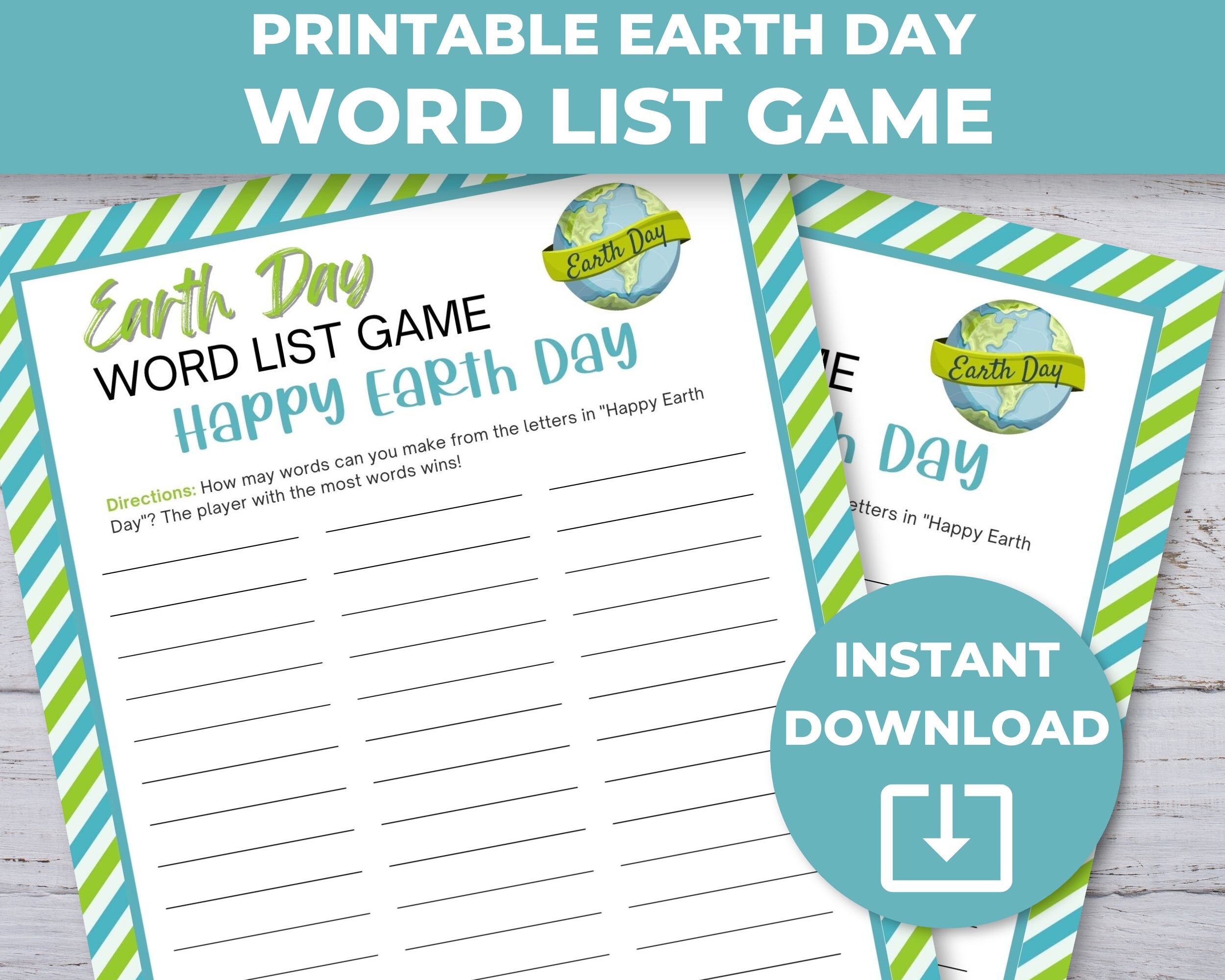 Earth Day Word List Game, Printable Earth Day Game for Kids, Classroom ...