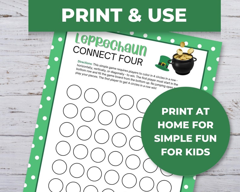 St. Patrick's Day Connect 4 Game, Printable St. Patrick's Day Game for ...
