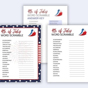 4th of July Word Scramble, Printable 4th of July Party Games, 4th of ...