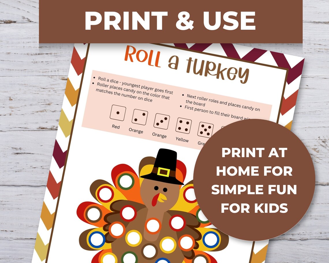 Roll A Turkey Dice Game Roll A Turkey Printable Game - Etsy