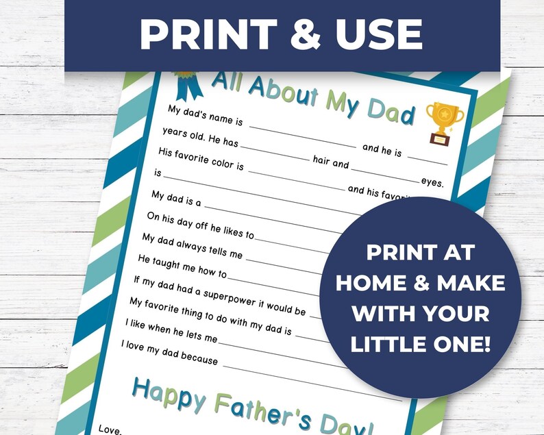 All About My Dad Printable, Father's Day Gift for Kids, All About My ...