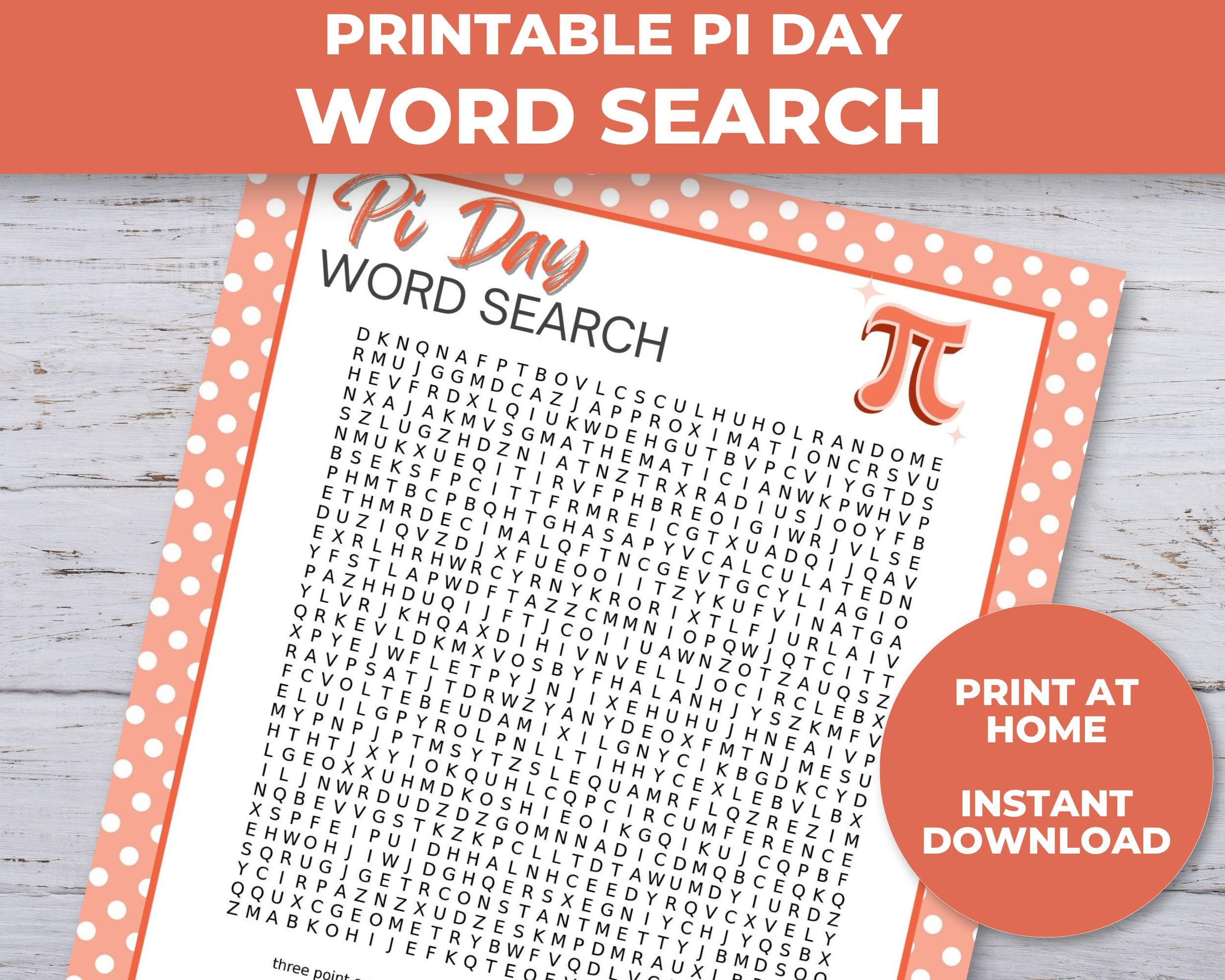 Pi Day Word Search Printable, Pi Day Activities for Kids Printable, Pi ...